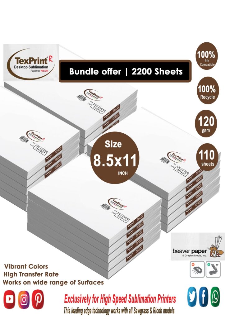 TexPrint® R Sublimation Paper| 8.5"x 11" | 2200 Sheets FJKSPORTS
